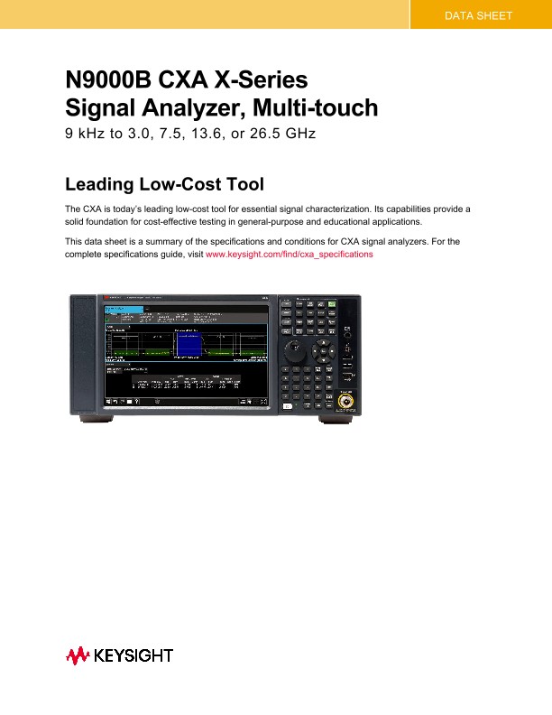 N9000B CXA X-Series Signal Analyzer, Multi-touch PDF Asset Page | Keysight